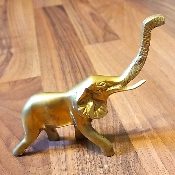 Vintage | Accents | Golden Brass Lucky Elephant Paperweight Trunk ...